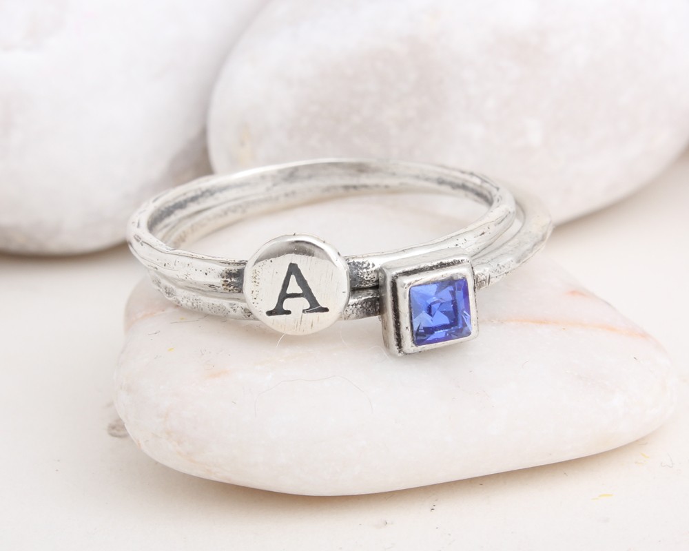 Stackable Sterling Silver Square Birthstone Rings | Nelle & Lizzy