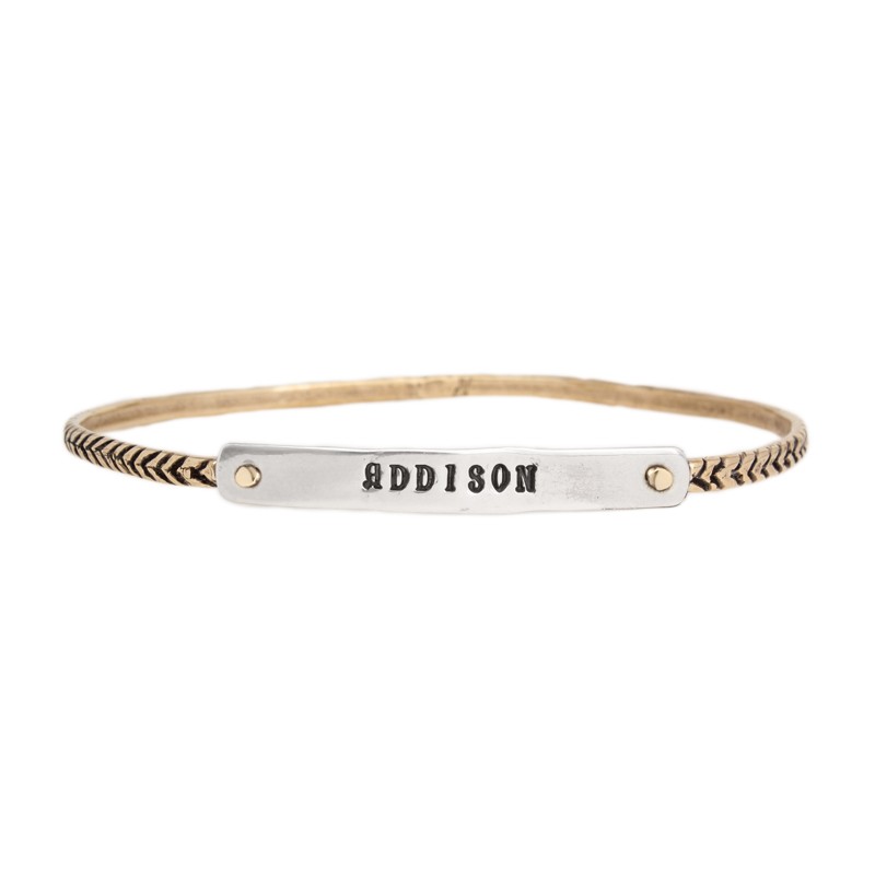 Hand-Stamped Stacking Bangle Bracelets in Gold & Silver