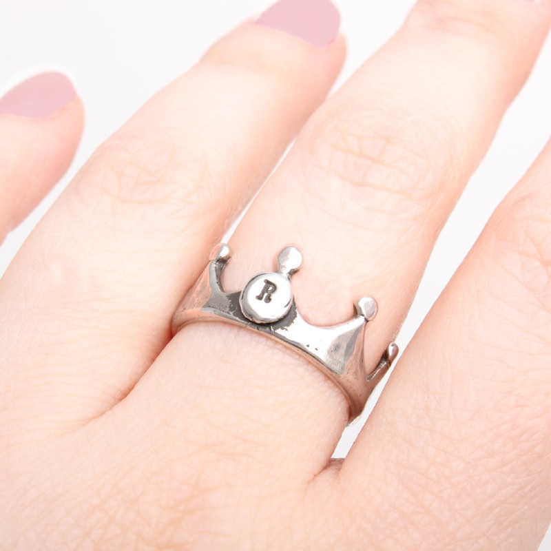 Sterling Silver Crown Ring - Inital Stamped | Nelle & Lizzy