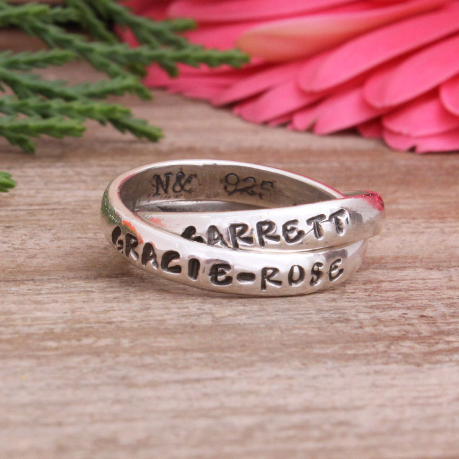 Double band Grandmother's Name Ring Silver , Personalized and Hand ...