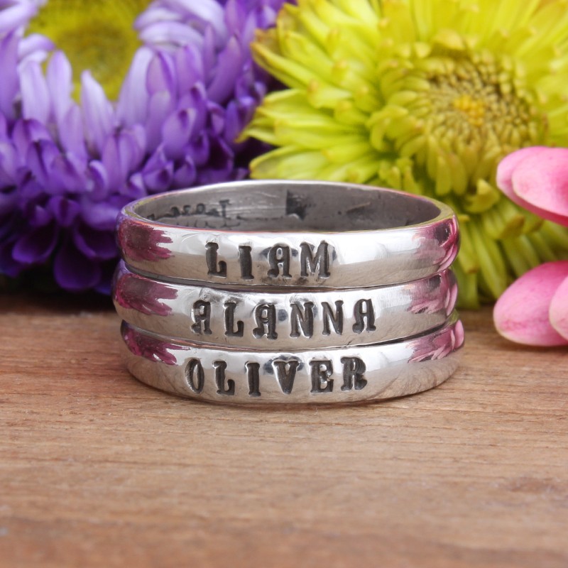 Stackable Grandmother's Name Rings, Silver , Set of Three Single Stack ...