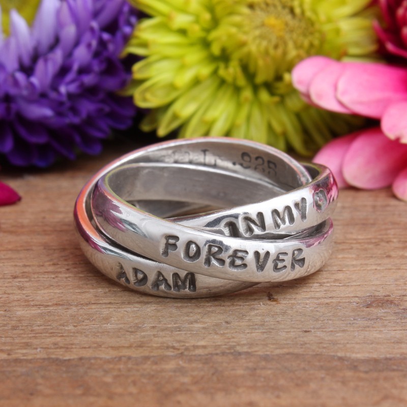 Customized Memorial Ring Silver, Triple