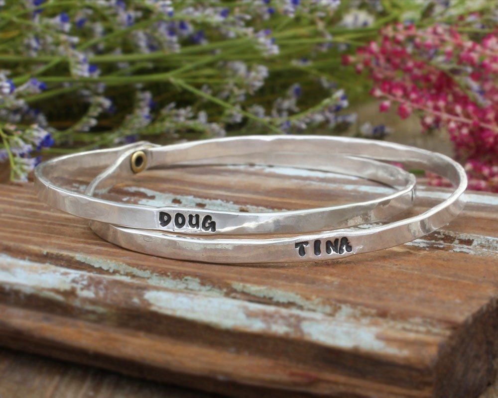 Personalized Mothers Name Bangle Bracelet Silver, Double Intertwined ...