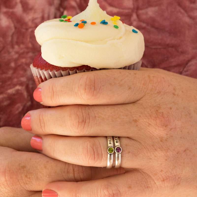 Birthstone Rings, Mother's Stackable Rings with Birthstones for Two ...