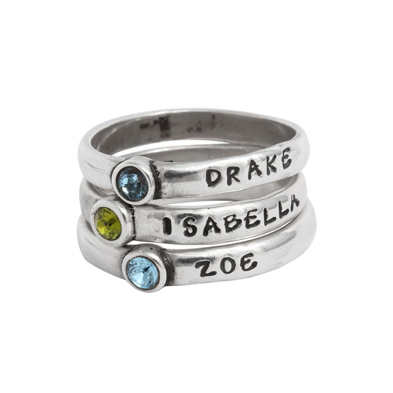 Stackable Rings with Names & Birthstones | Nelle & Lizzy