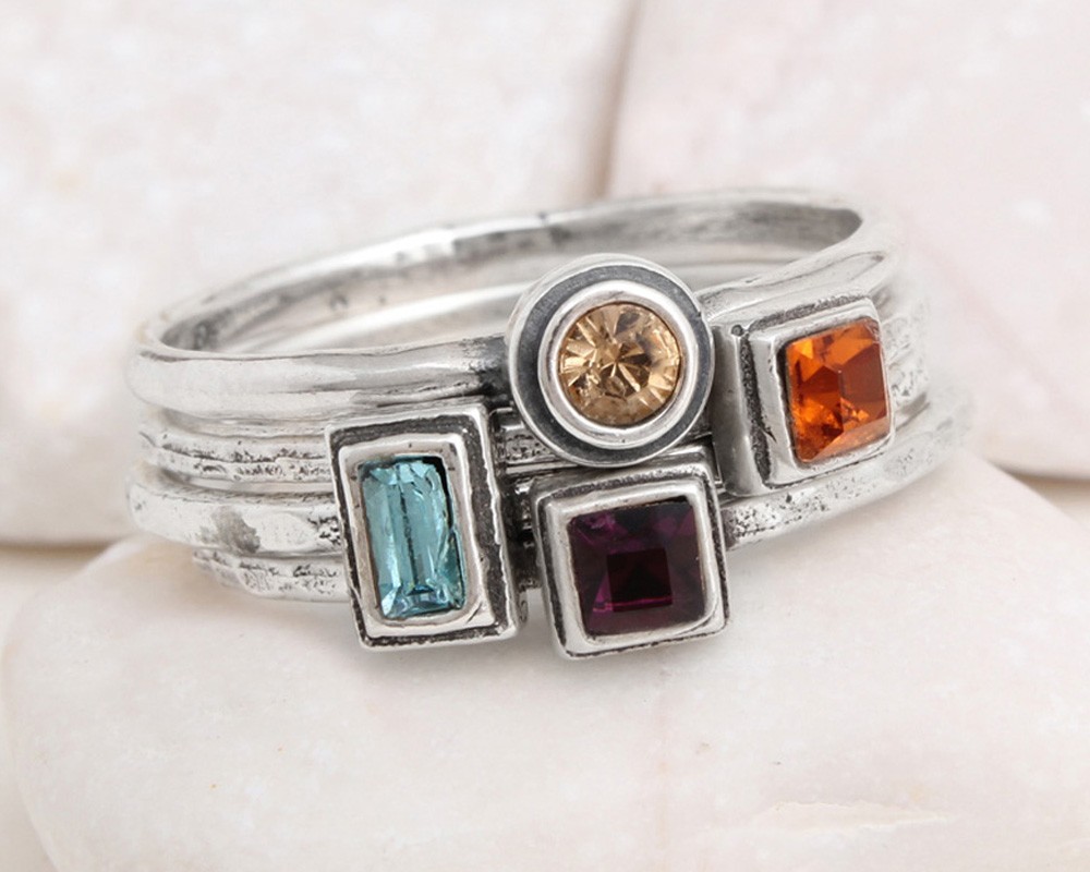 Sterling Silver Birthstone Stacking Rings | Nelle & Lizzy