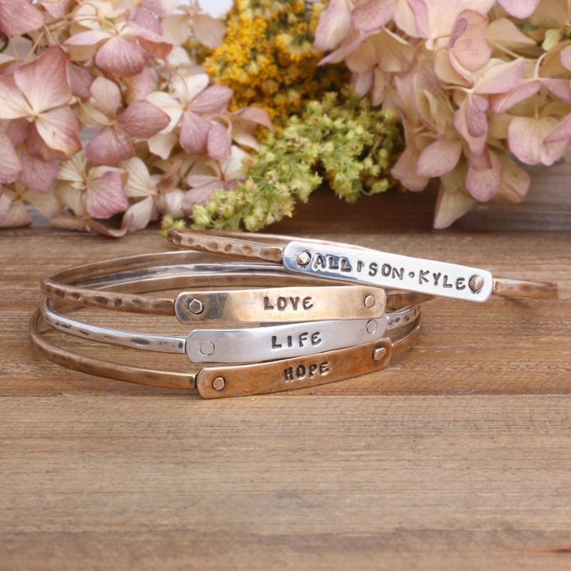 Personalized Inspirational Bangle Bracelets - Sterling Silver & Bronze