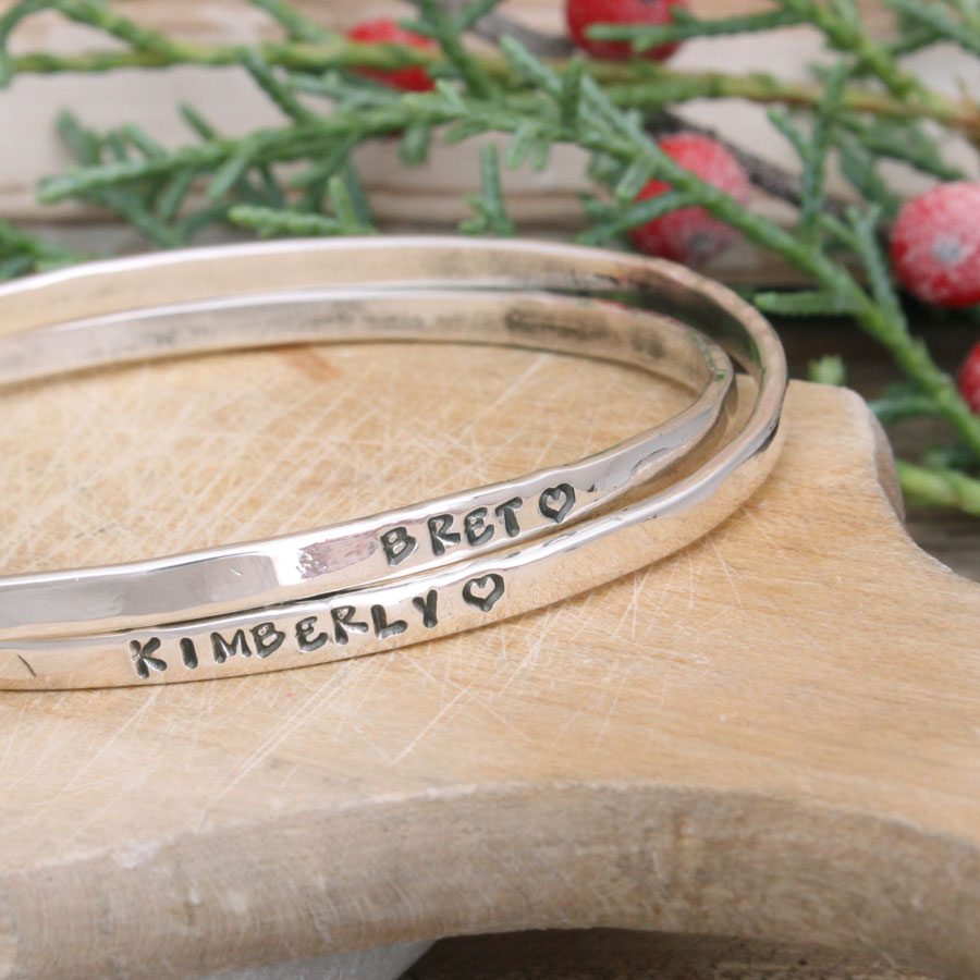 Personalized Mothers Name Bangle Bracelet Silver, Double Intertwined ...