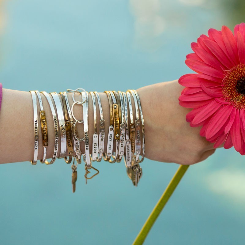 Personalized Bangle Bracelet for Mother of Two, Silver and Gold ...