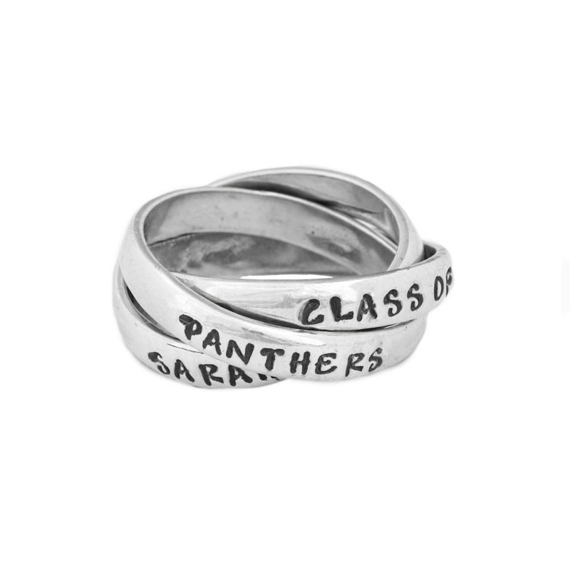 Personalized Class Ring Silver, Triple Ring