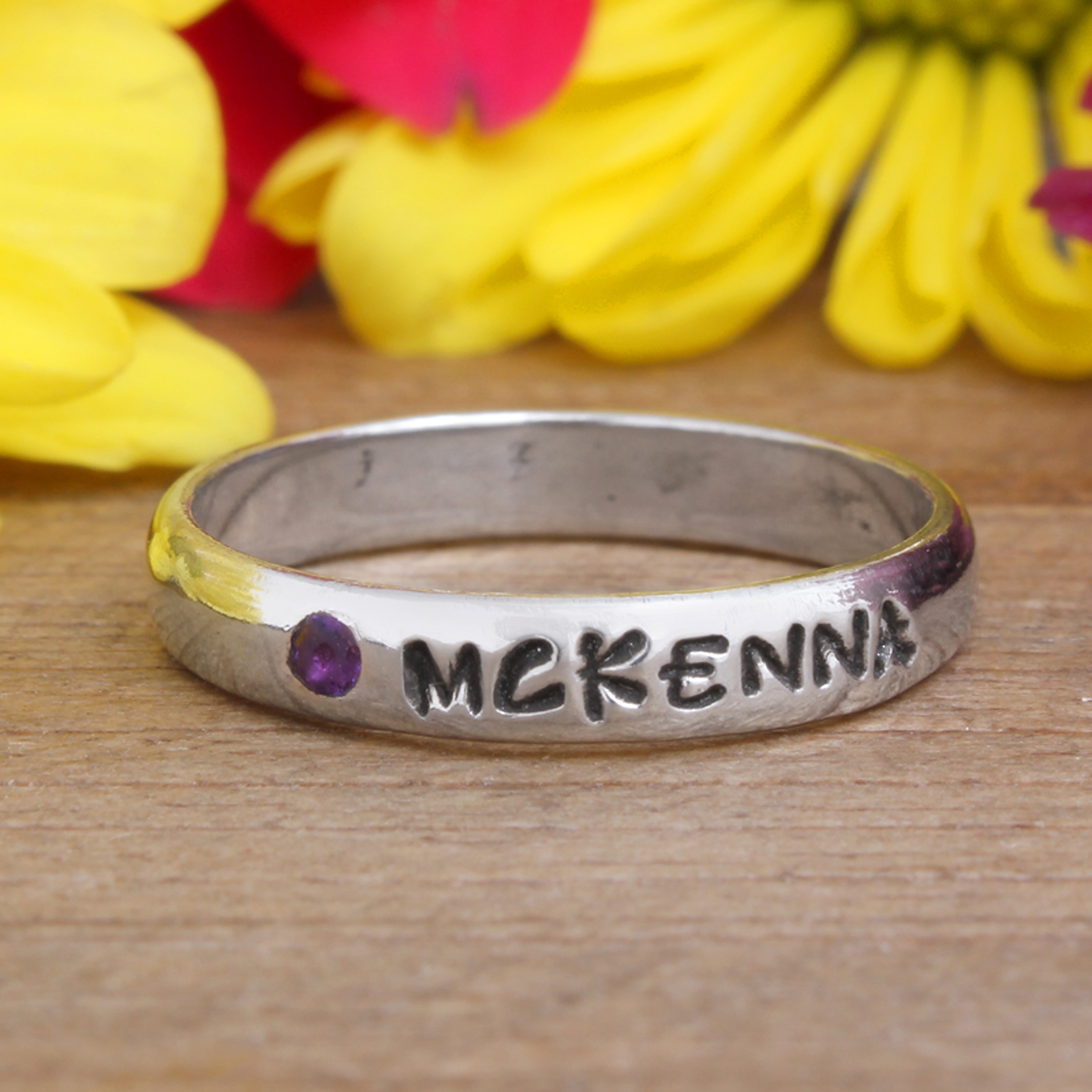 Stackable Birthstone Name Ring in Silver, Flush Setting, Personalized ...