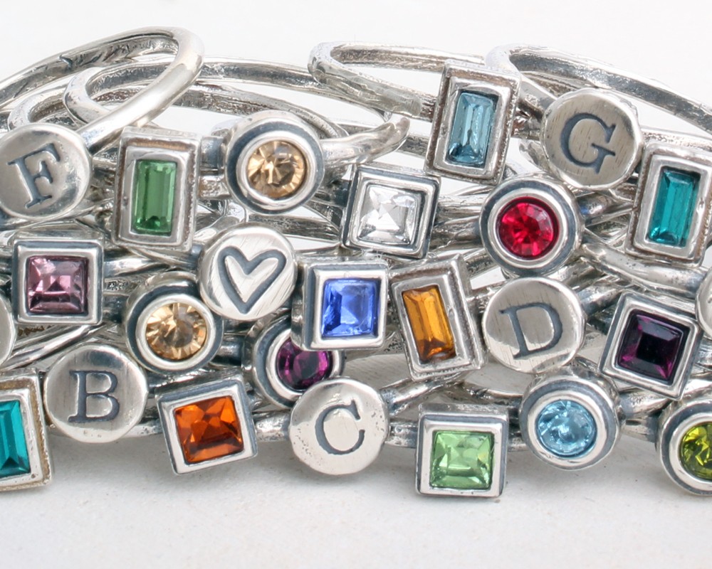 Design Stackable Silver Birthstone & Initial Rings | Nelle & Lizzy