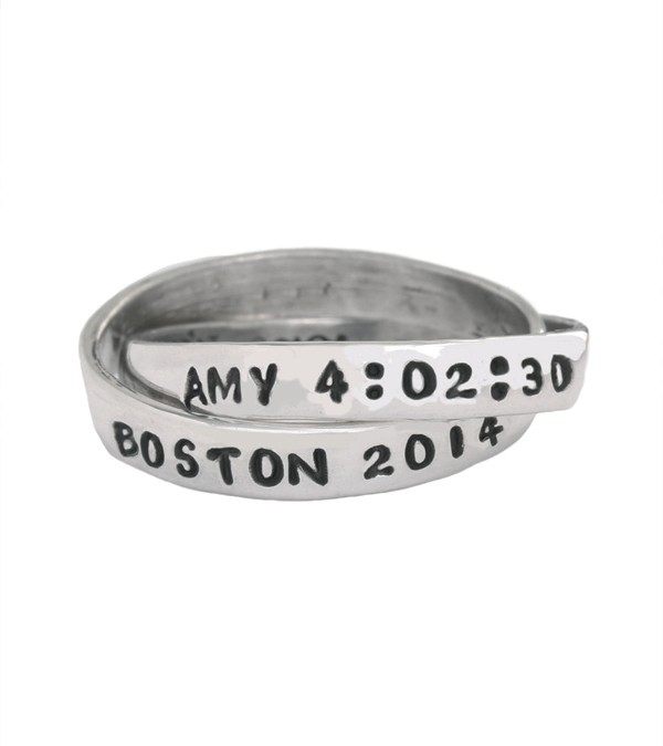 Runner's Jewelry, Personalized Marathon Ring in Silver, Double