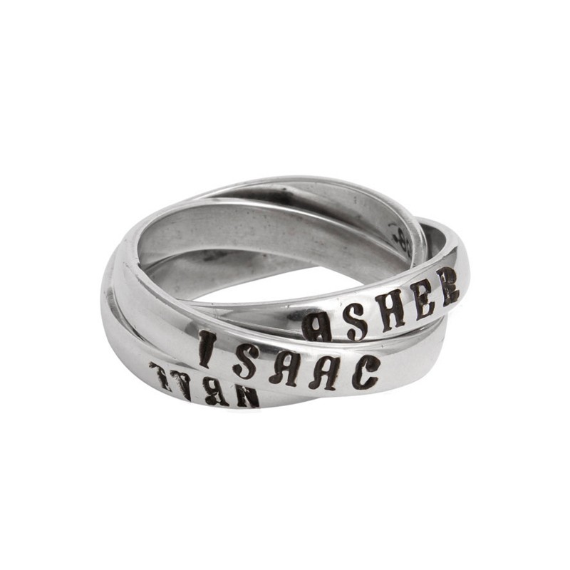 Mother's Ring for Mother of Triplets Silver, Stamped Triple Ring