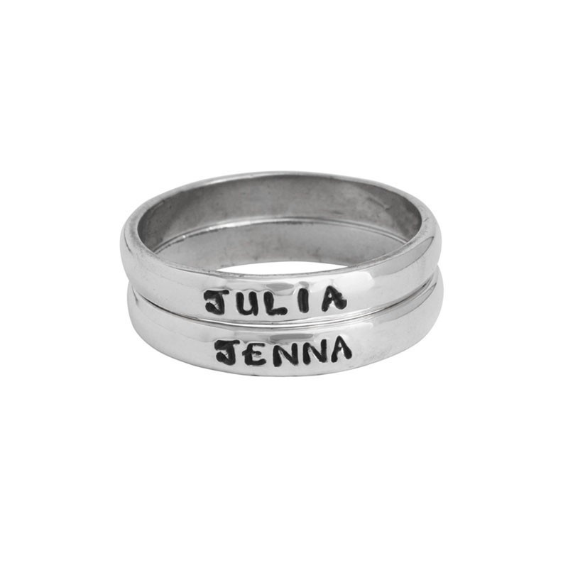 Stackable Grandmother's Name Rings, Silver , Set of Two Single Stack Rings