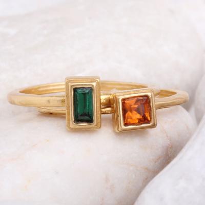 Stackable Birthstone Ring Gold (Square) | Nelle & Lizzy