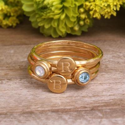 Mother's Rings with 2 Stones & Initials in Gold | Nelle & Lizzy
