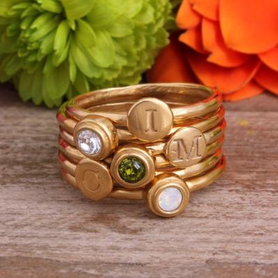 Stacking Mother's Ring in Gold with Initial Rings