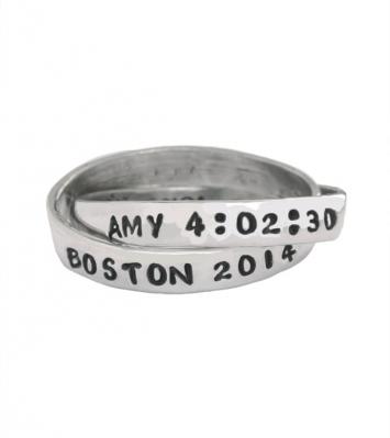 Runner's Jewelry, Personalized Marathon Ring in Silver, Double