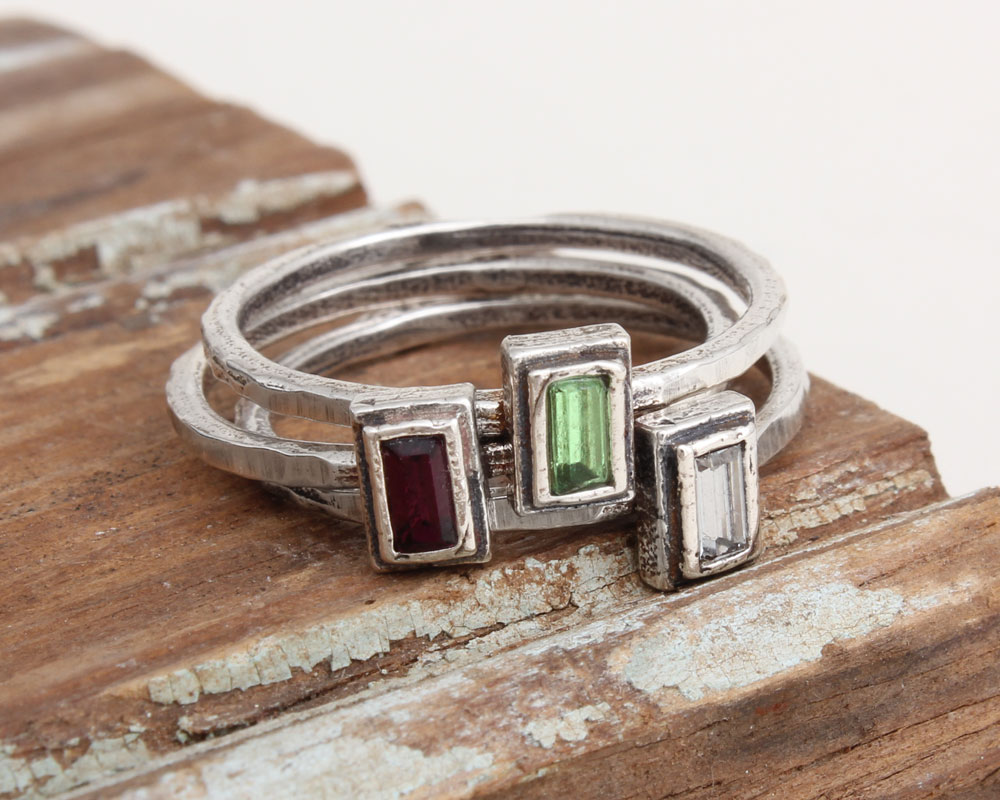 Stackable Birthstone Rings in Silver - Rectangle Setting