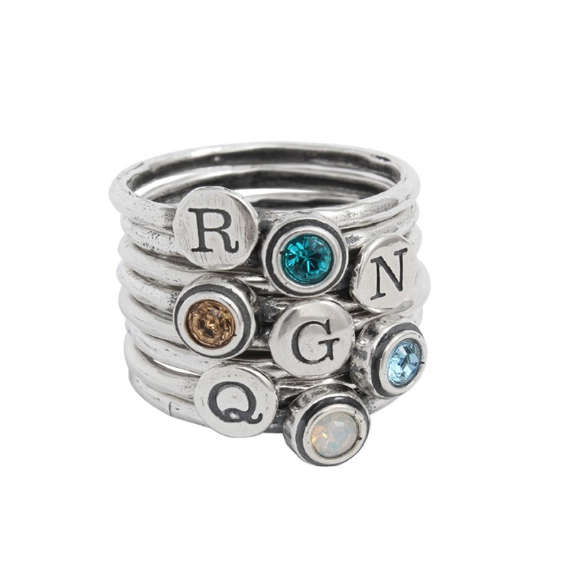 Design Stackable Silver Birthstone & Initial Rings | Nelle & Lizzy
