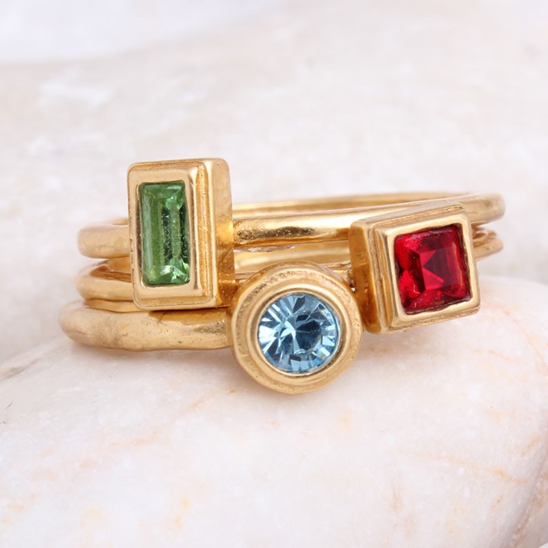 Stackable Birthstone Ring Gold (Square) | Nelle & Lizzy