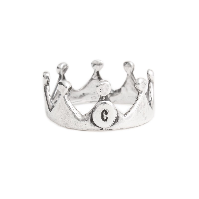 Sterling Silver Crown Ring - Inital Stamped | Nelle & Lizzy