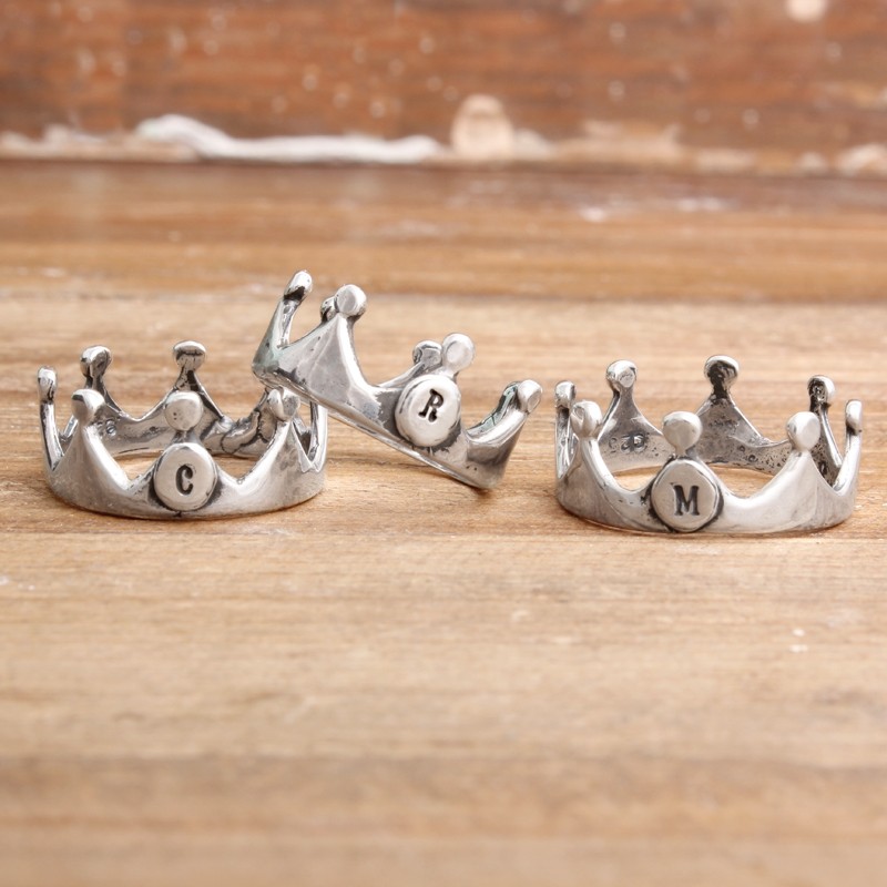 Sterling Silver Crown Ring - Inital Stamped | Nelle & Lizzy