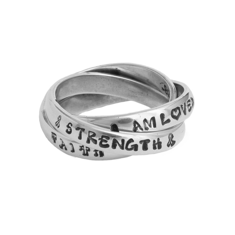 Custom Inspirational Ring Silver, Triple Intertwining Band