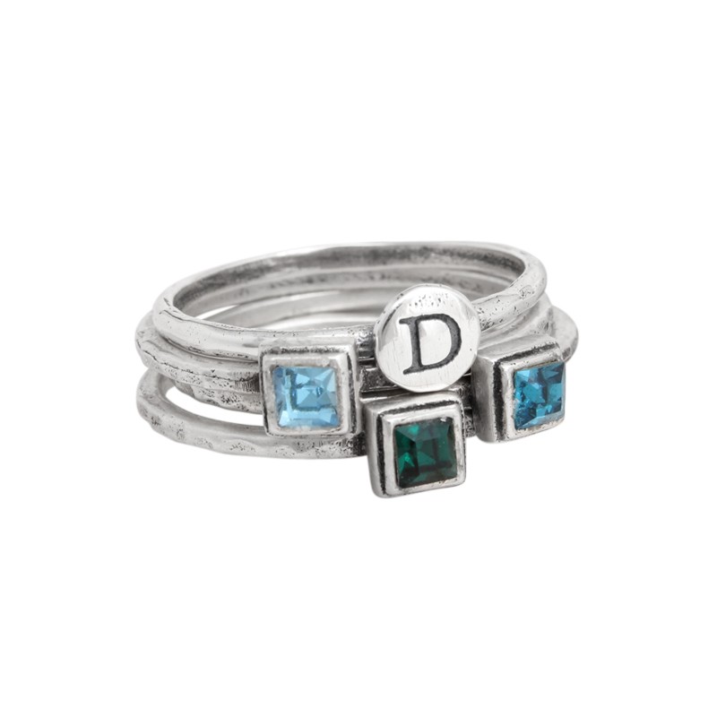 Stackable Sterling Silver Square Birthstone Rings | Nelle & Lizzy