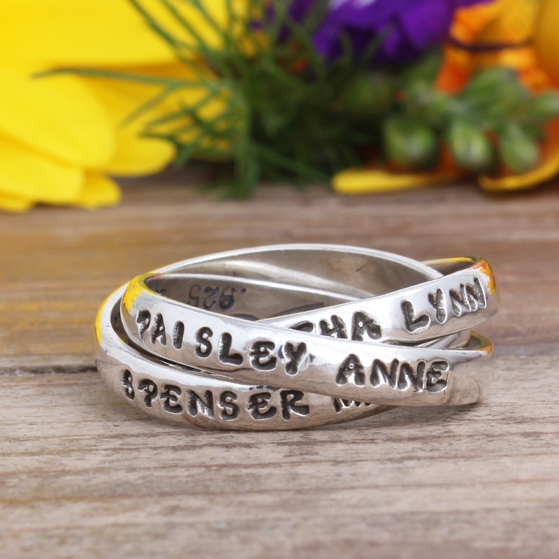 Triple Name Rings Silver, Personalized Grandmother's Ring for Four ...