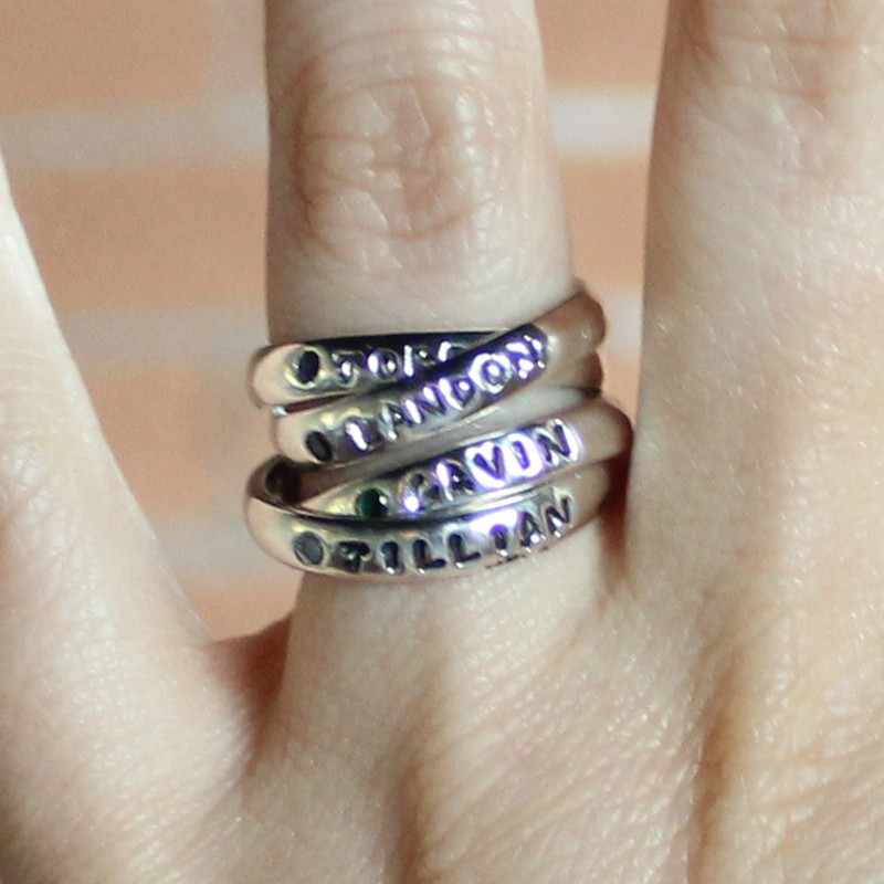 Stackable Mother's Name Rings Personalized for Four Children, Silver ...